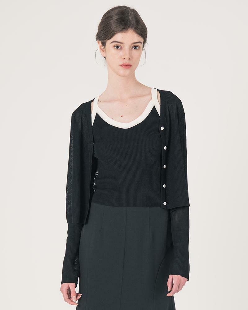 WED_Neck line point cardigan set_BLACK - HAGO(하고)