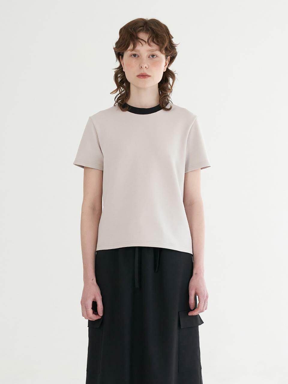 Black Collar Half Tee Beige - HAGO(하고)