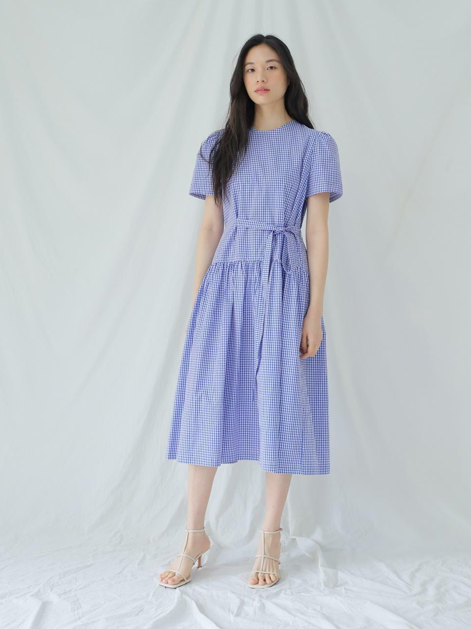 CHECK LONG DRESS / DEEP BLUE - 하고(HAGO)