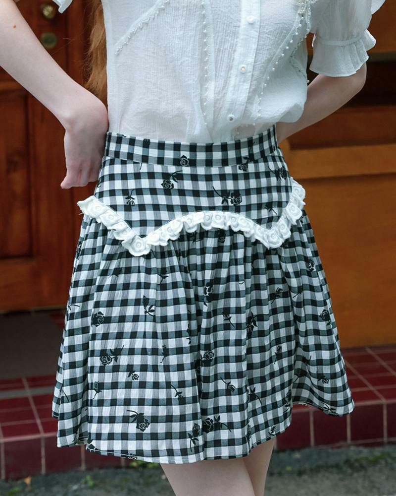 Cest_Retro rose checkboard skirt - HAGO(하고)