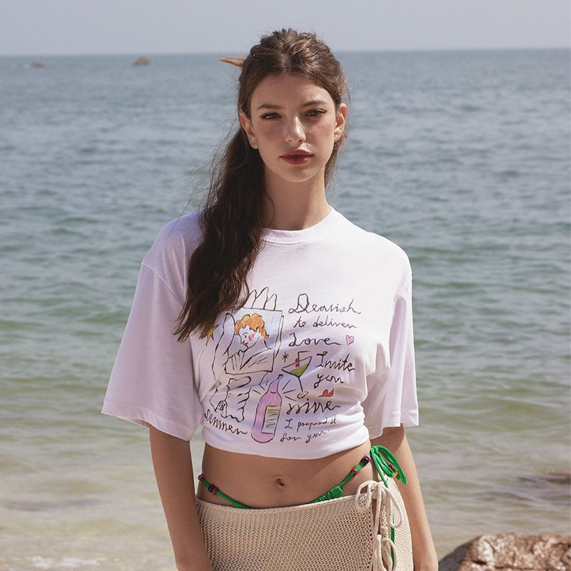 White Cocktail Semi Overfit T-shirt - HAGO(하고)