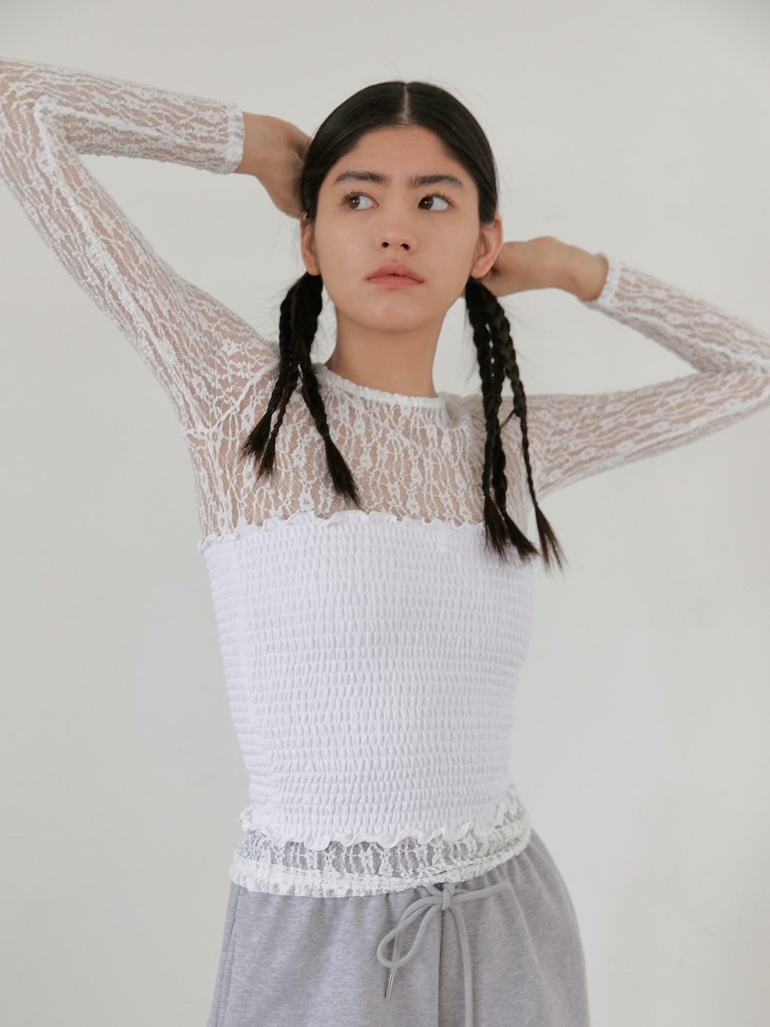 flower lace layered top (white) - HAGO(하고)