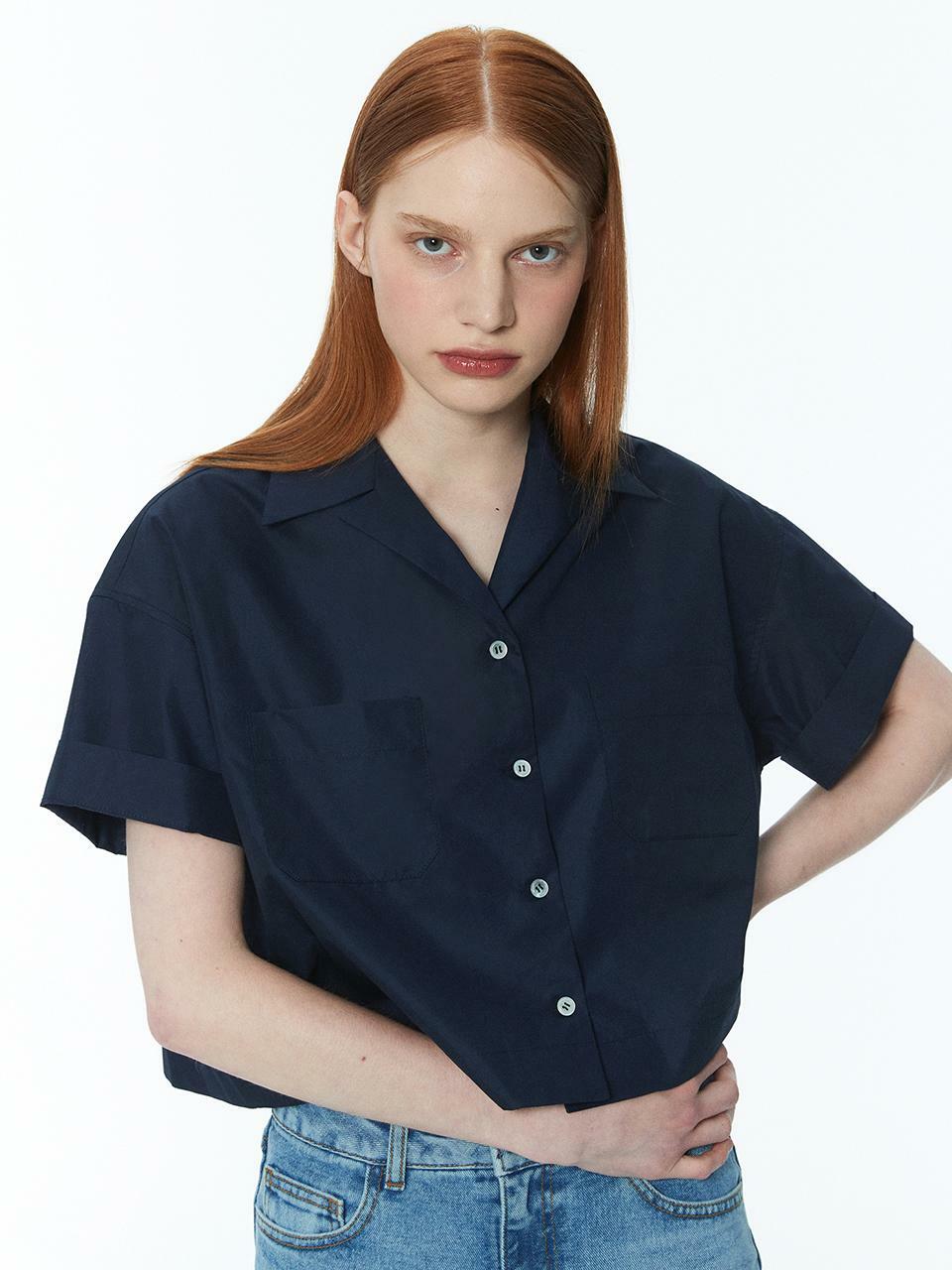 Solid crop shirt 001 Navy - HAGO(하고)