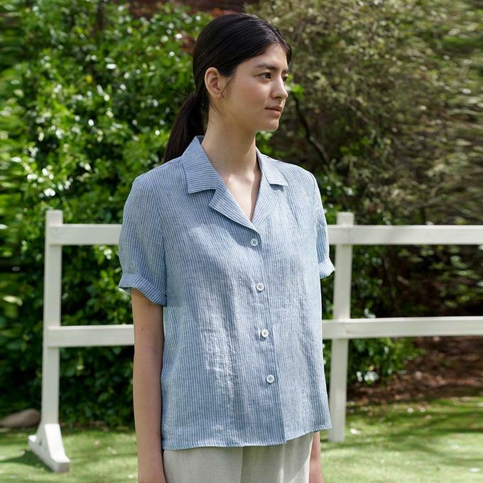 linen stripe shirt - blue - HAGO(하고)