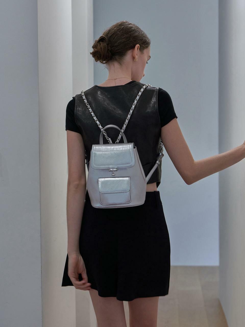 Tilda Chain Backpack Small Silver - HAGO(하고)