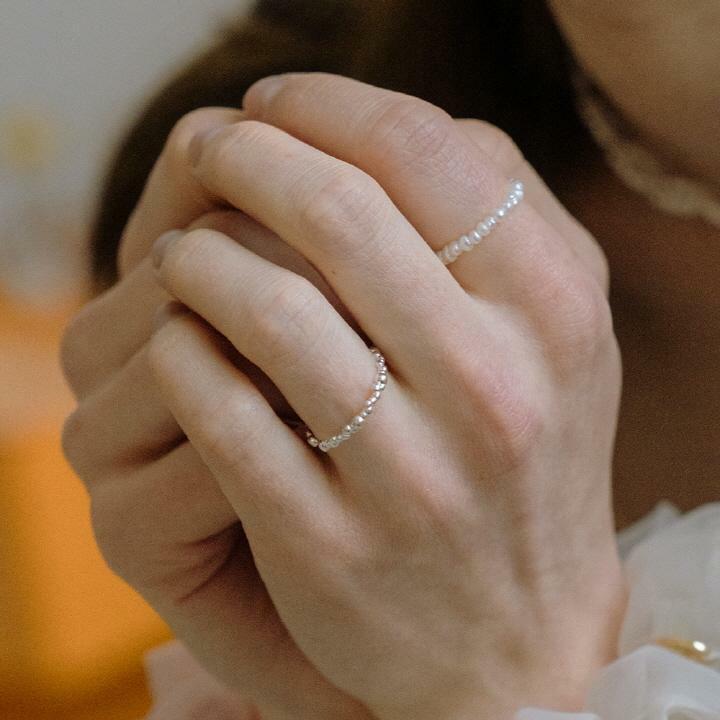 HE014 [SET] Silver beads & pearl layered ring - HAGO(하고)