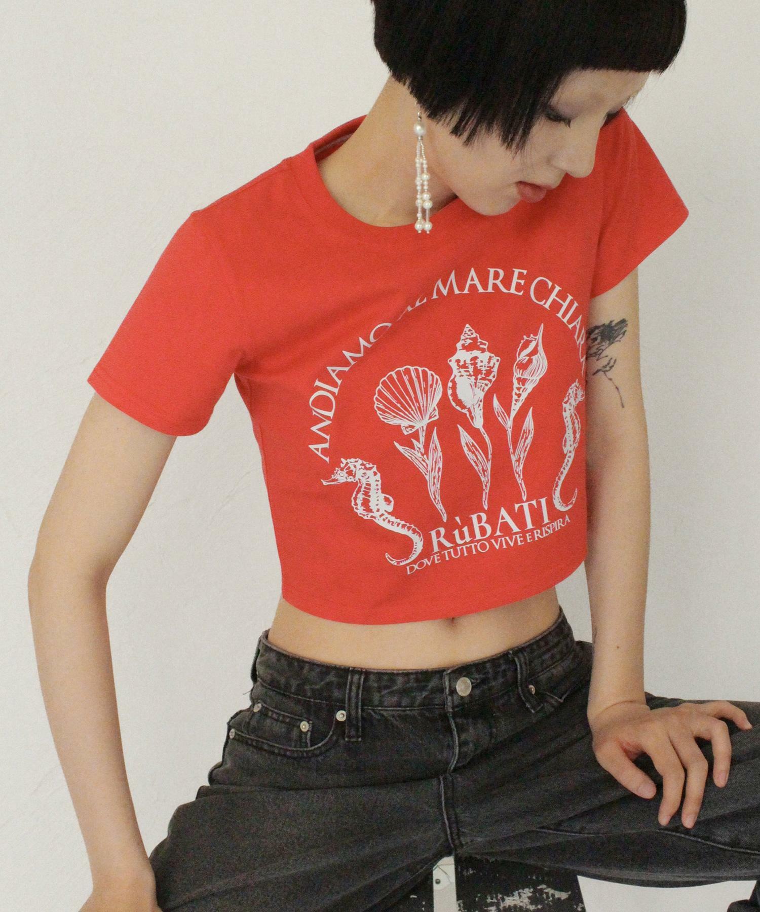 Shell Flower Crop Tshirt (VINTAGE RED) - HAGO(하고)