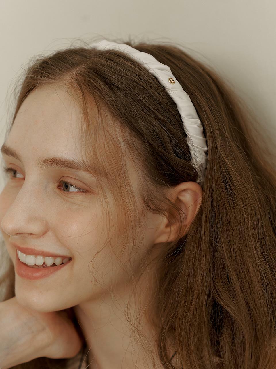 simple shirring gold point hair band (Ivory) - HAGO(하고)