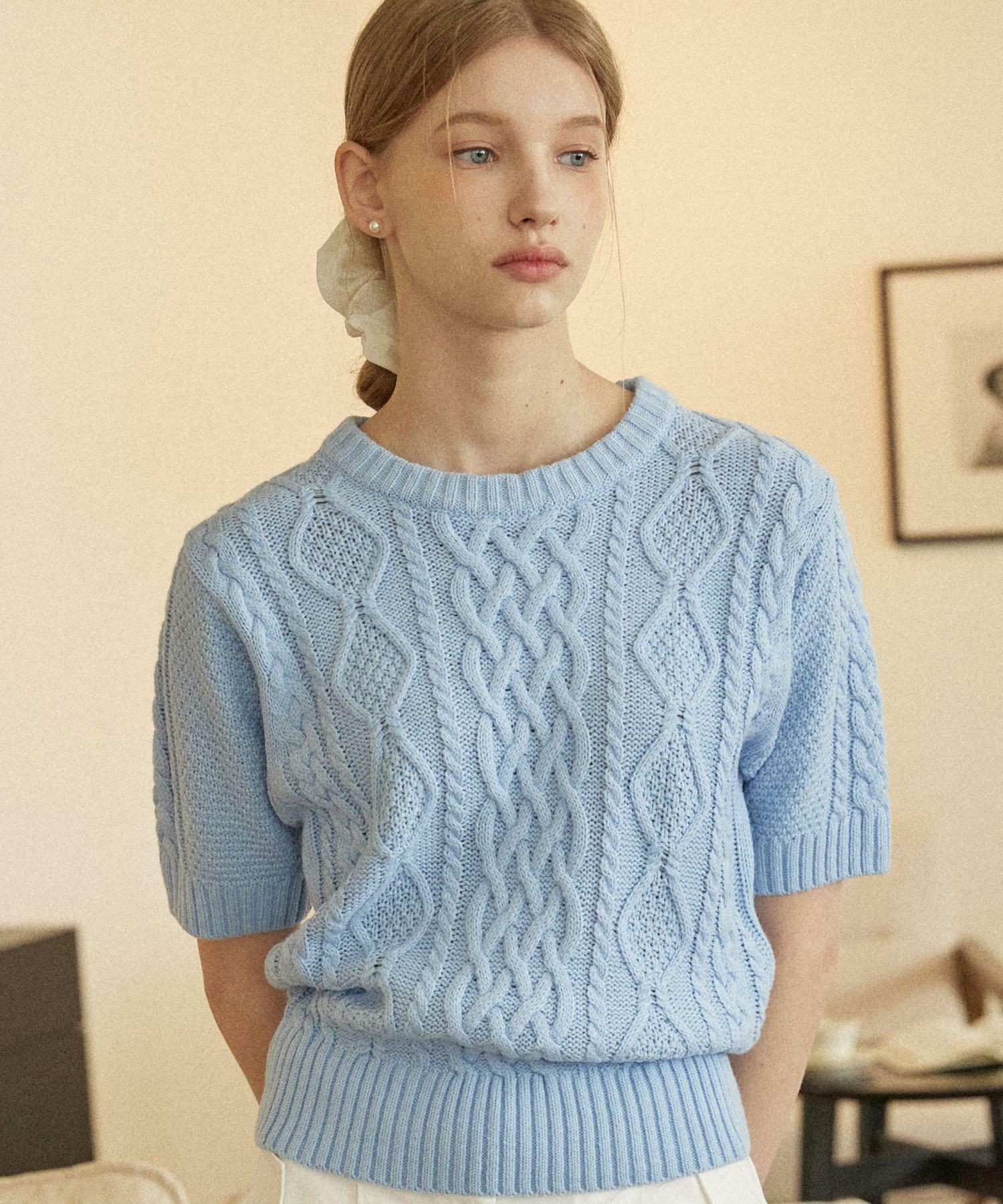 Jane Cable Knit - Sky Blue - HAGO(하고)