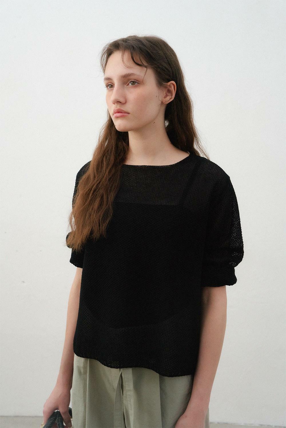 Square waffle knit pullover (black) - HAGO(하고)