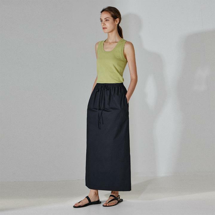 FRONT STRING SKIRT_DARK NAVY - 하고