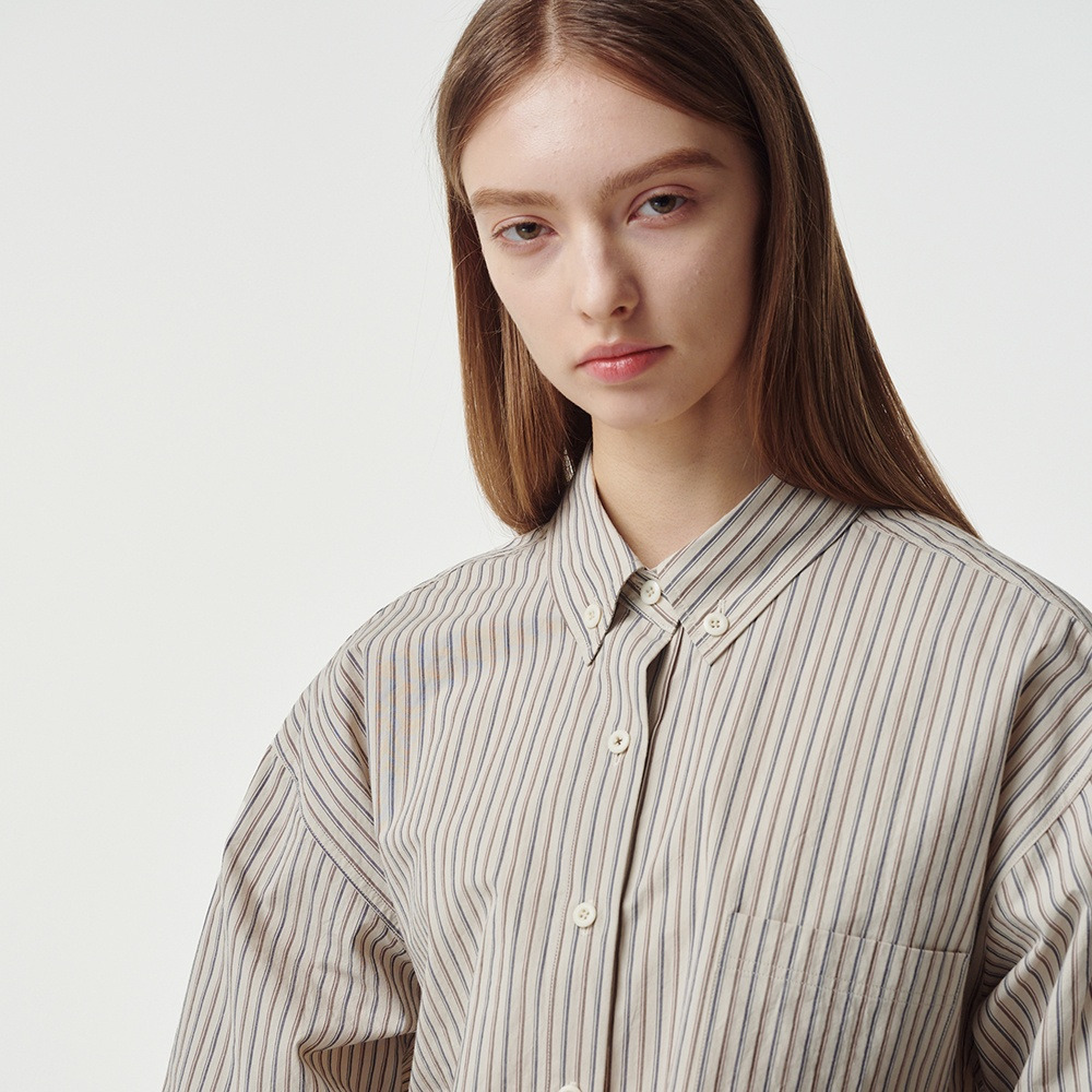 ARIA Button Point Shirt (Ivory Stripe) - 하고