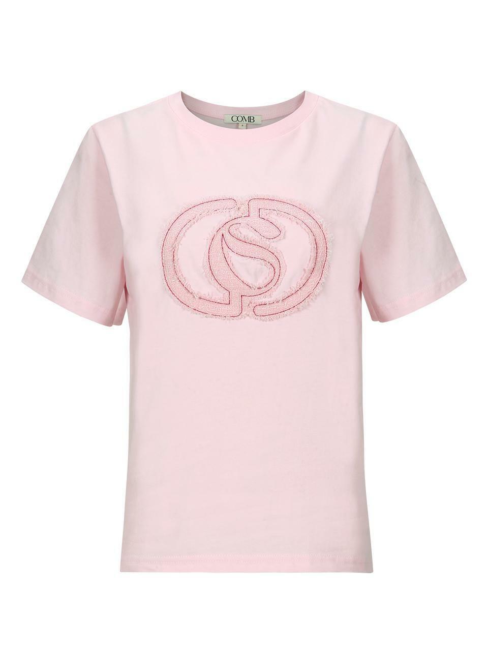 CO TWEED LOGO PATCHWORK T-SHIRT_PINK - HAGO(하고)