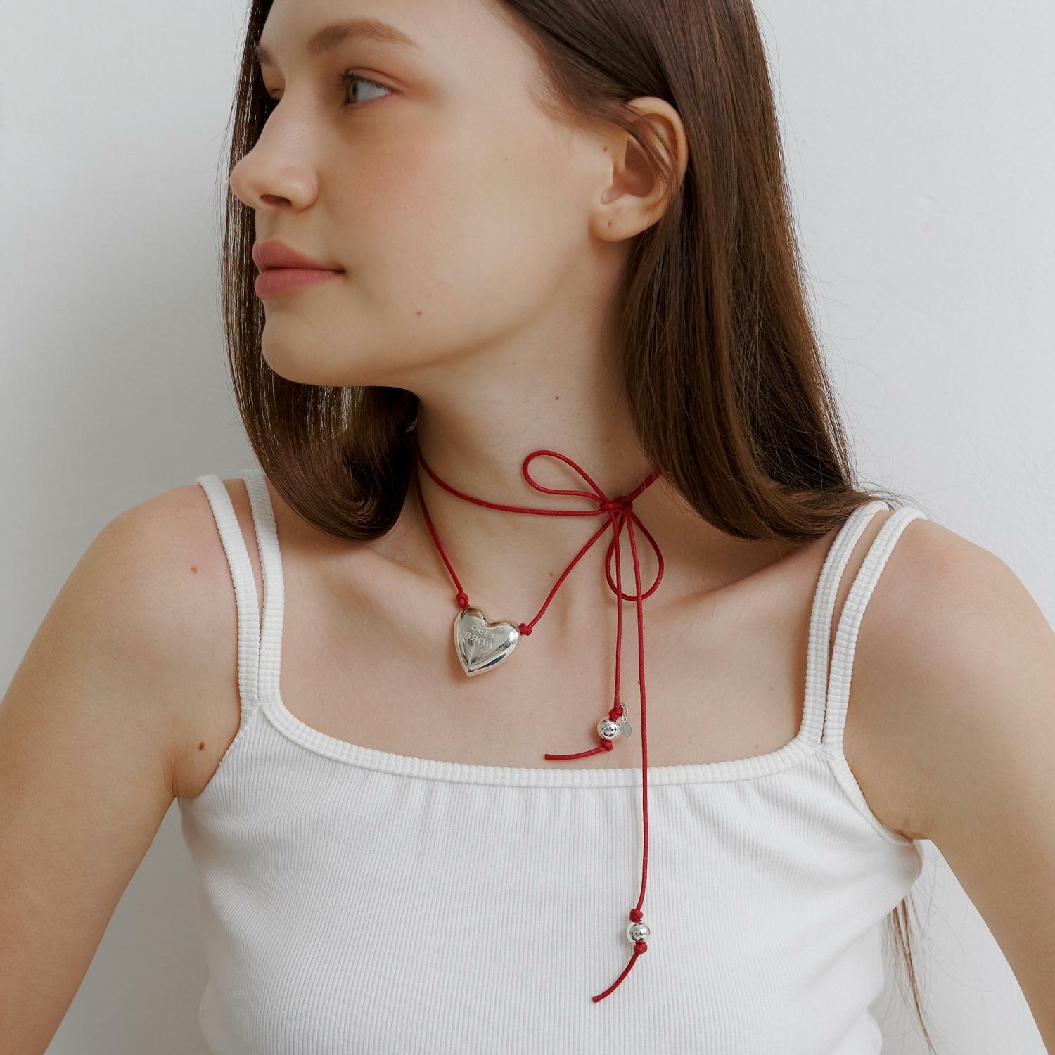 great heart red string necklace (Silver 925) - 하고