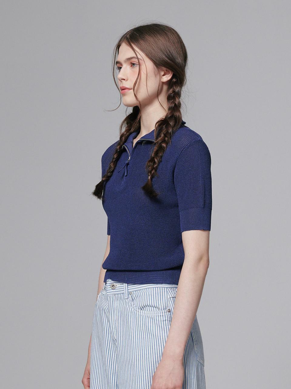 Half zipup knit top - Navy - HAGO(하고)