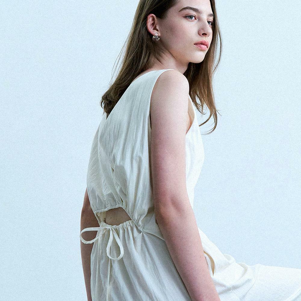 Back hole string sleeveless long dress - cream - HAGO(하고)