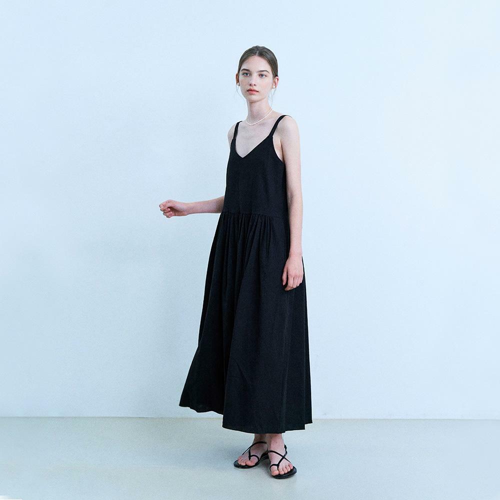 Linen layered long dress - Black - HAGO(하고)