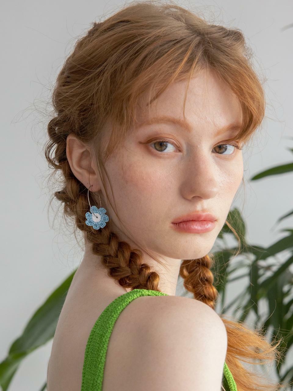 Crochet knit flower with hoop ring (skyblue) - HAGO(하고)