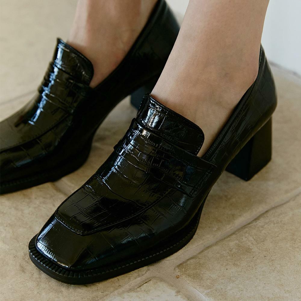 ELI classic square loafer heel - 3color 6cm 클래식 스퀘어 페니 로퍼힐 - 하고(HAGO)