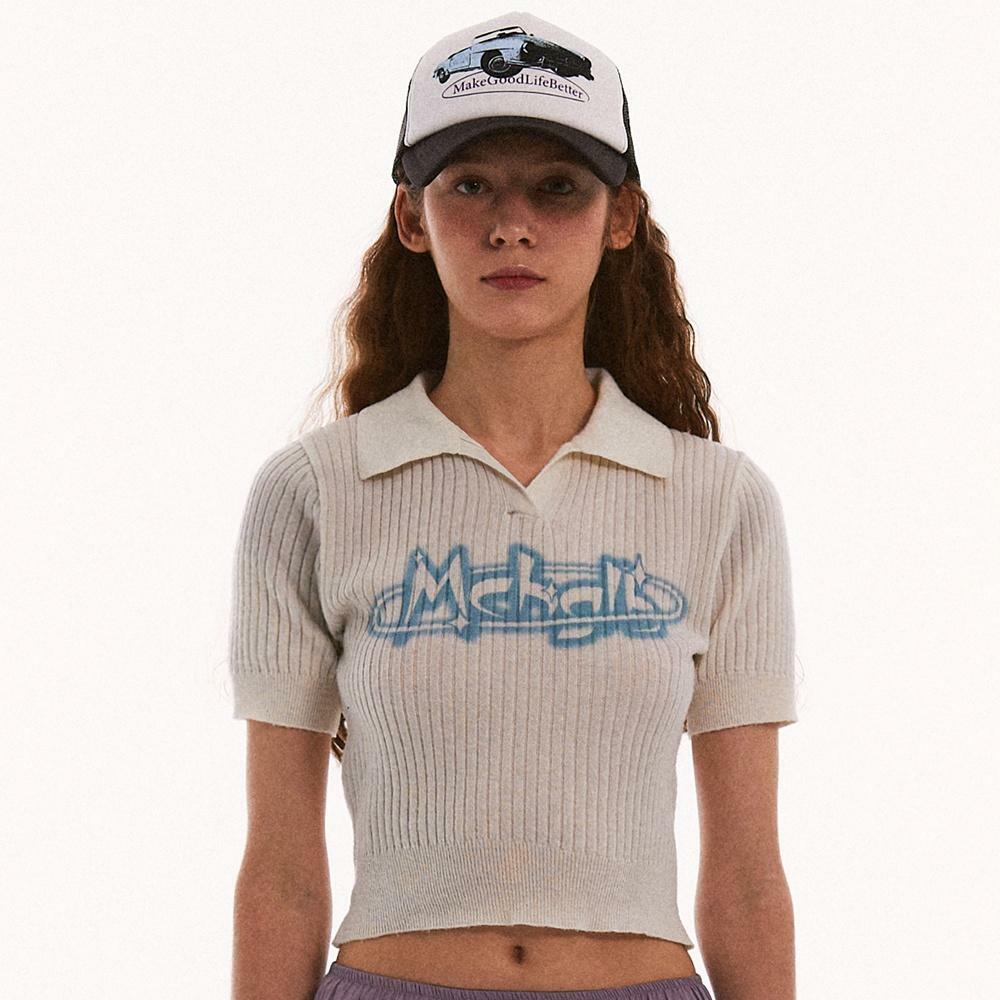 COLLAR MCHGLB HALF KNIT TEE (WHITE) - HAGO(하고)