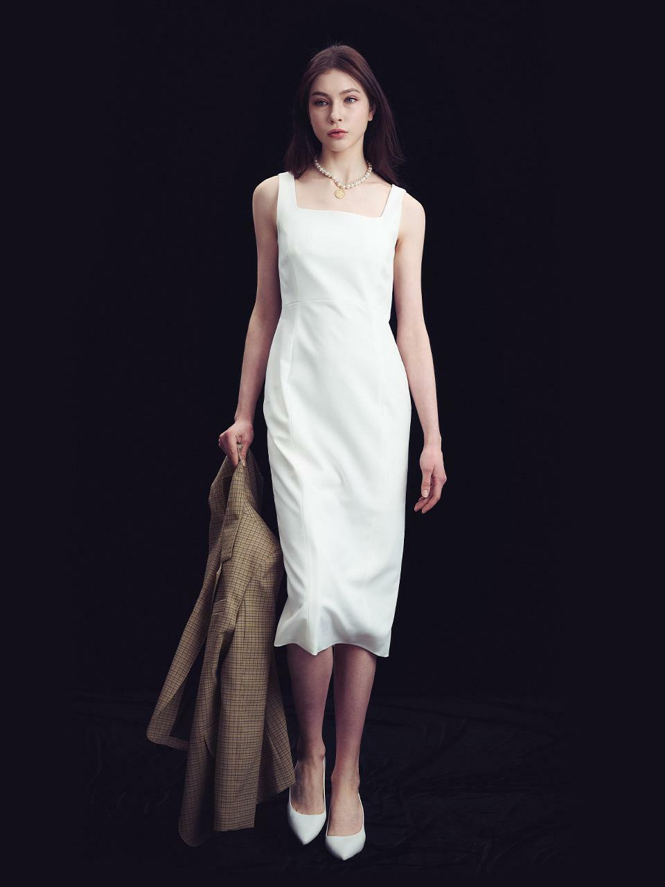rose square line dress - white - HAGO(하고)