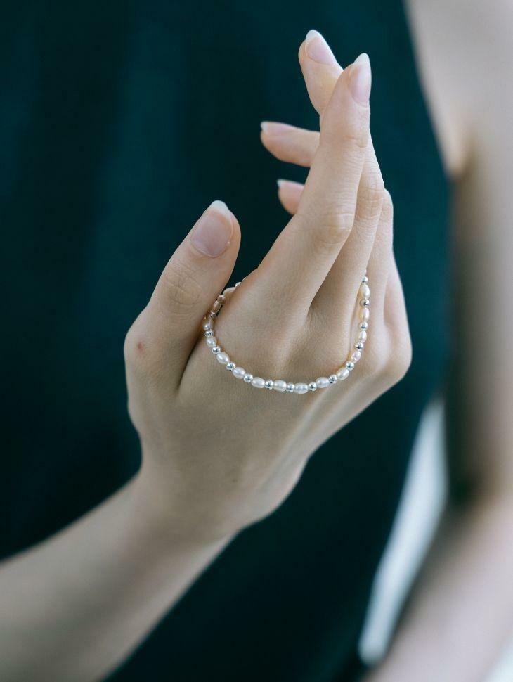 Oval Pearl Ball Mix Beaded Bracelet - Champagne - 하고(HAGO)