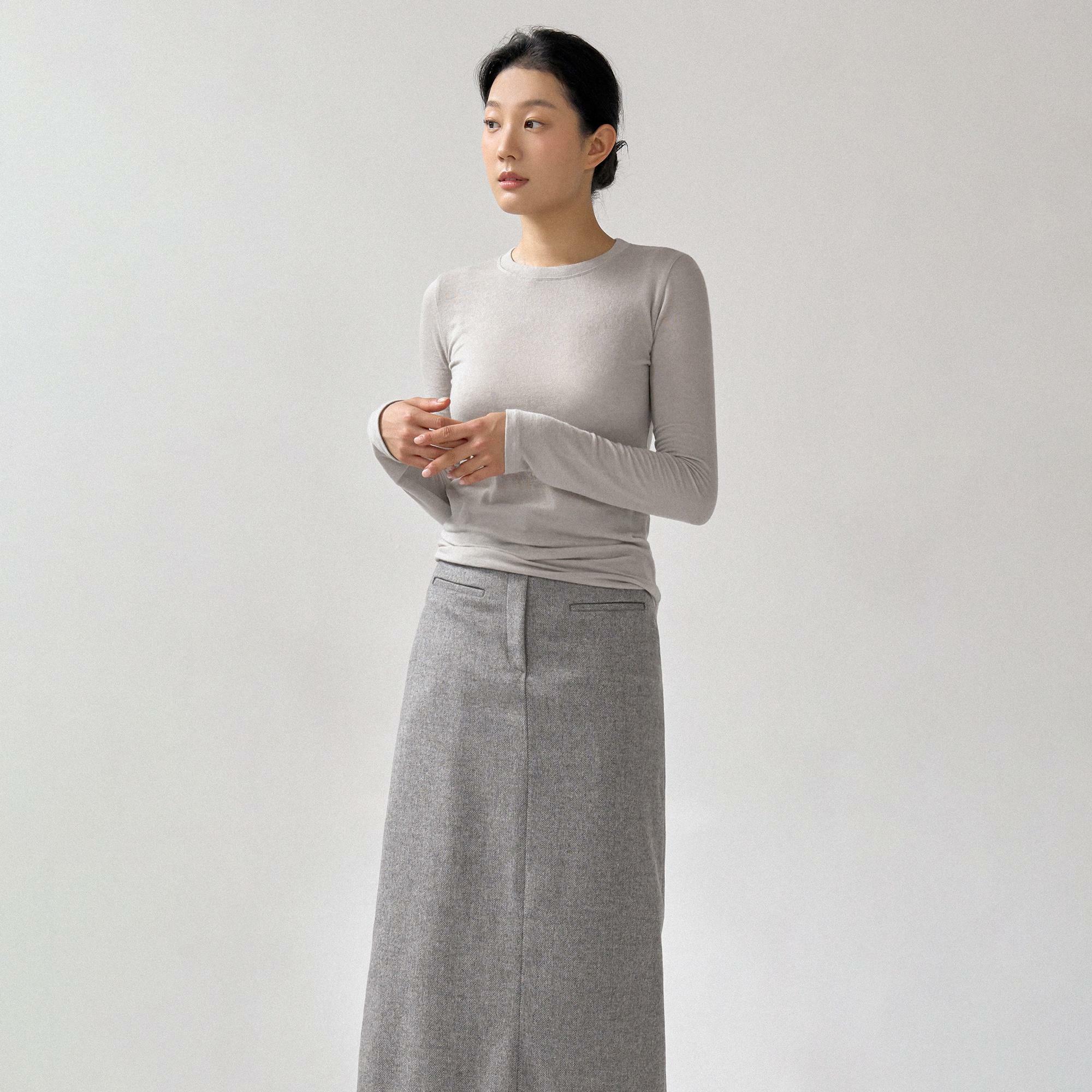 Sheer wool tencel tee (gray) - HAGO(하고)