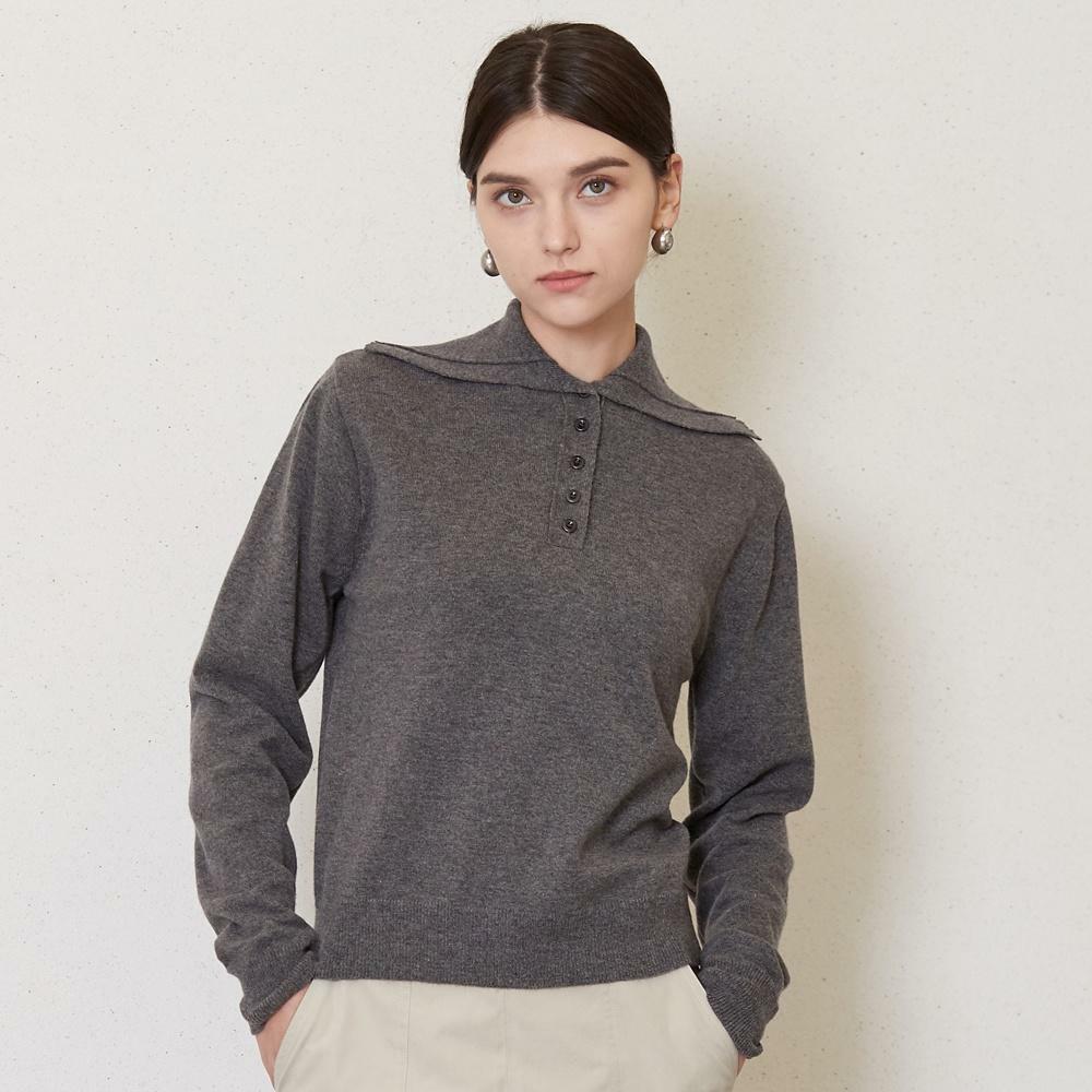 5-button placket knit top_gray - HAGO(하고)