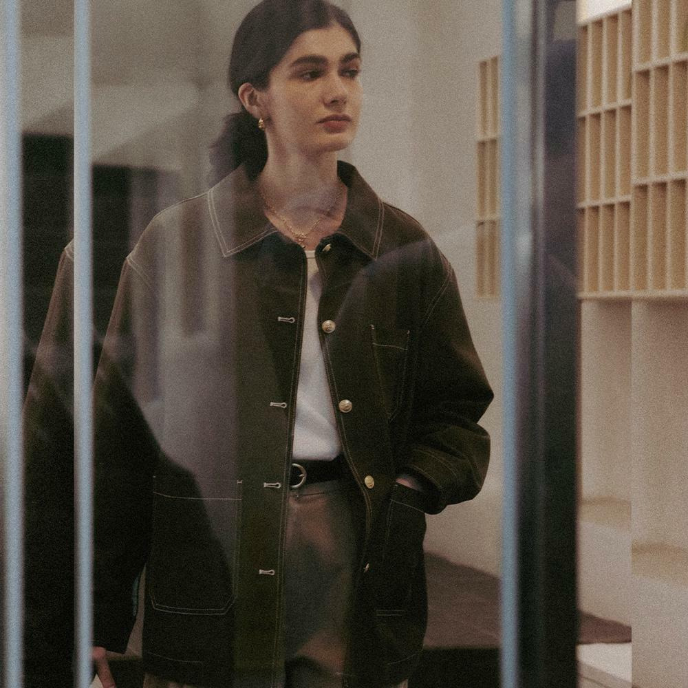 Denim stitch point work jacket_Khaki - HAGO(하고)