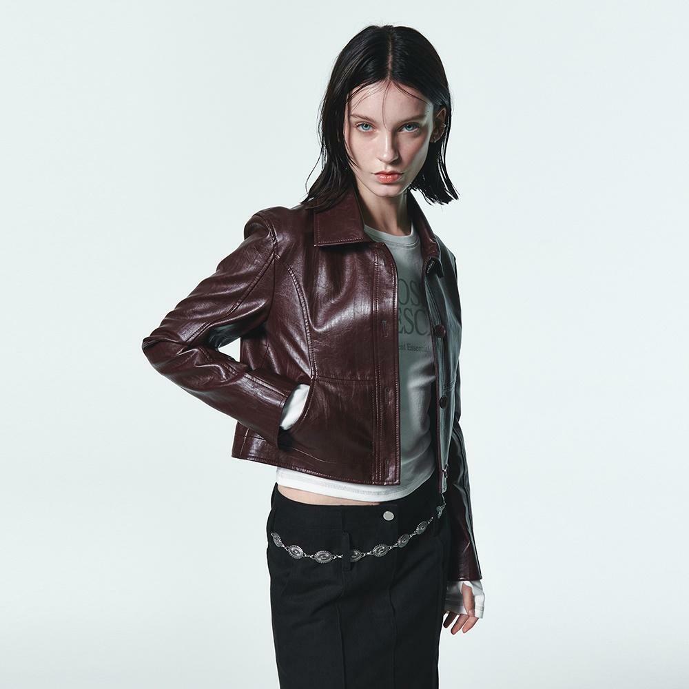 CROP LEATHER JACKET [BRICK] - HAGO(하고)