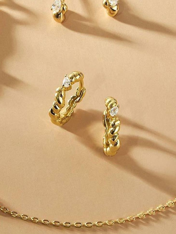 [박신혜,엄지 착용] 트위스트 웨이브 925 실버 후프 링 귀걸이 E050-01G - HAGO(하고)