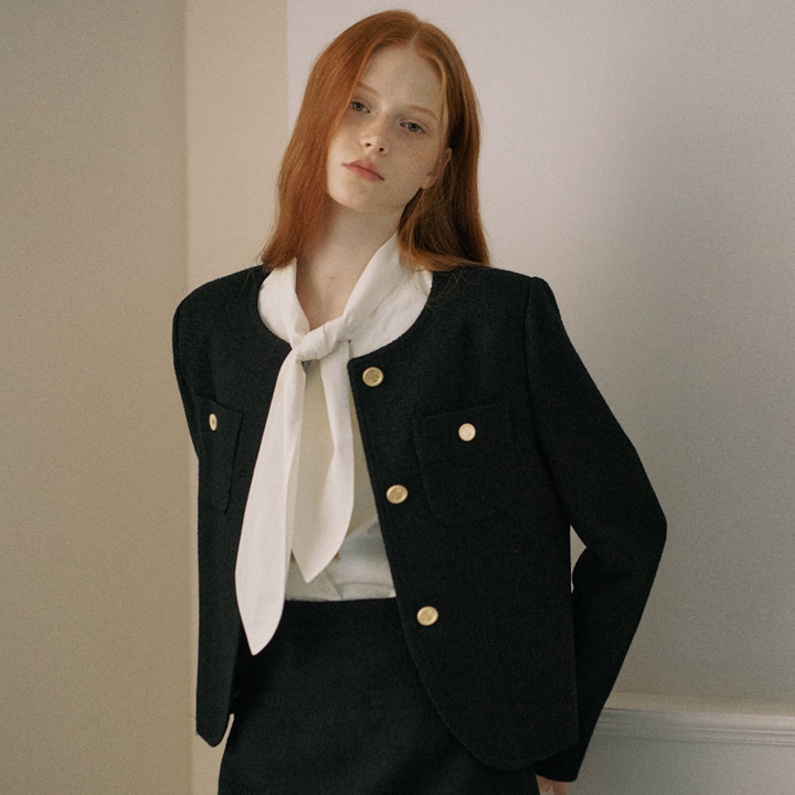 ROUND TWEED JACKET_BLACK - HAGO(하고)