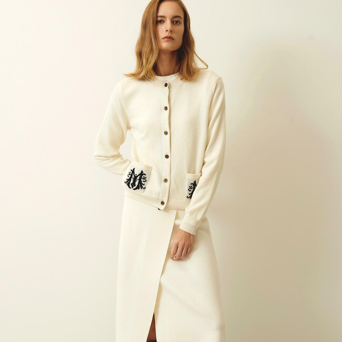 Jacquard Point Knit Cardigan White - HAGO(하고)