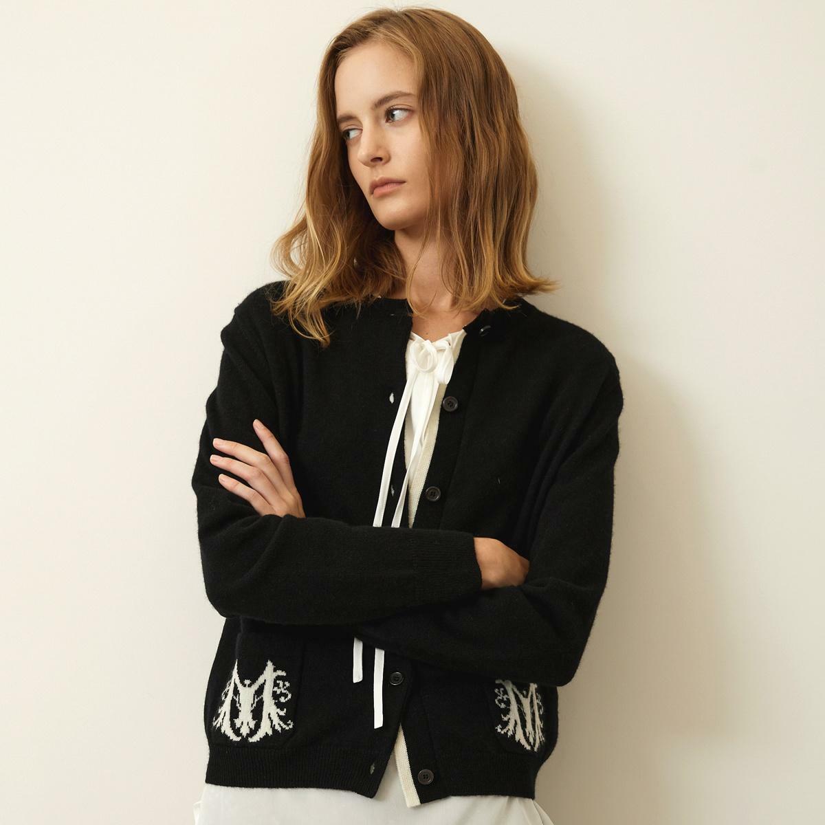 Jacquard Point Knit Cardigan Black - HAGO(하고)