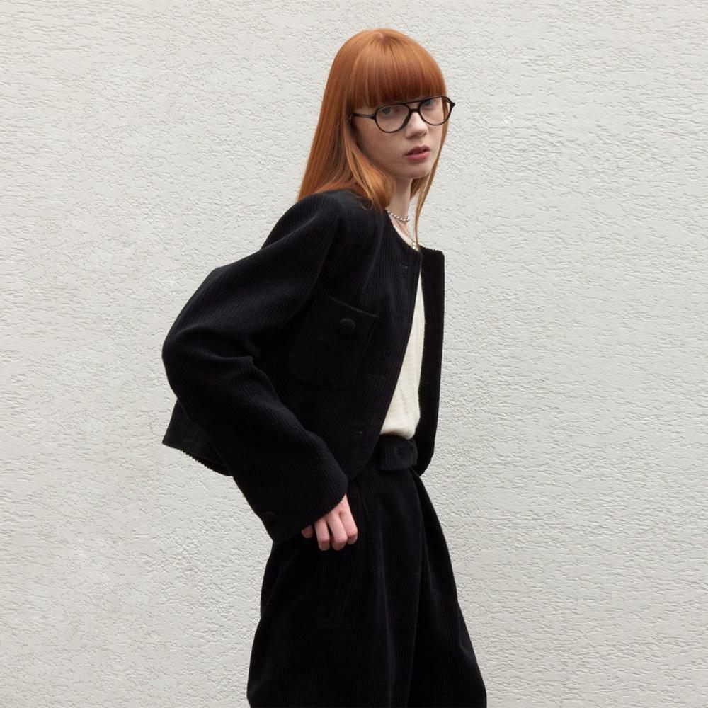 23 Fall_ Black Corduroy Cropped Blazer - HAGO(하고)