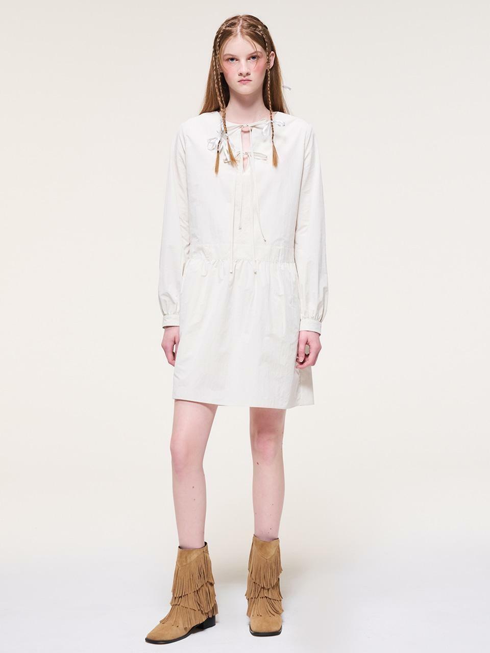 Ribbon Strap Mini Dress, Cream - HAGO(하고)