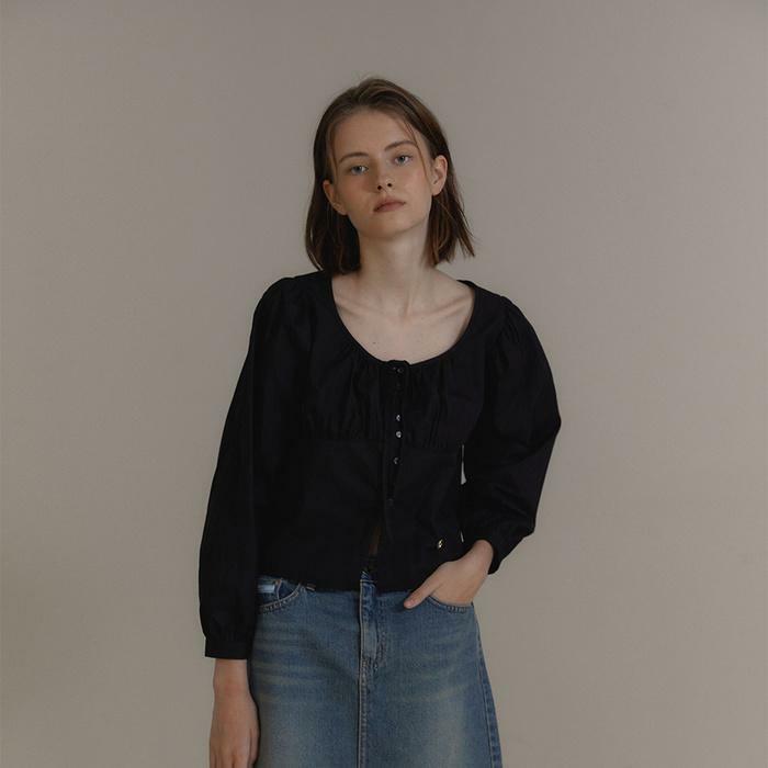 ANC LONG SLEEVE RIBBON PUFF BLOUSE_BLACK - HAGO(하고)