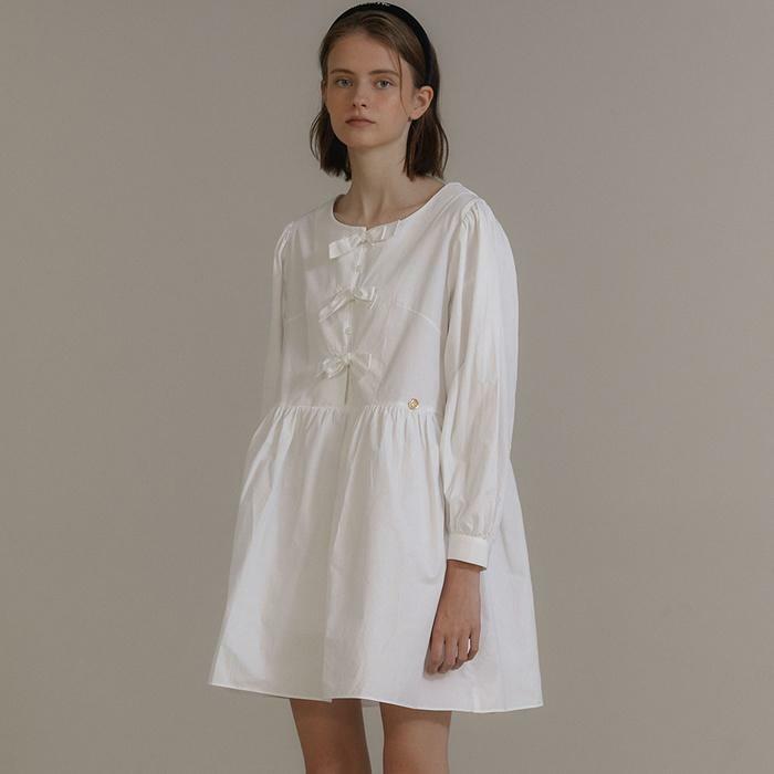 ANC RIBBON SHIRRING DRESS_WHITE - 하고