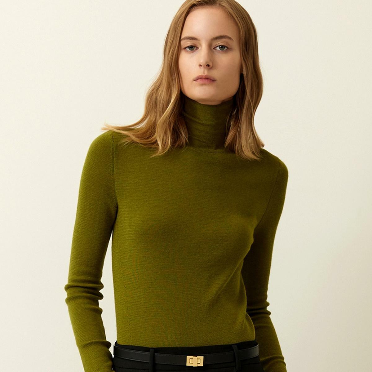 Silk Cashmere Turtleneck Knit Top Khaki - 하고(HAGO)