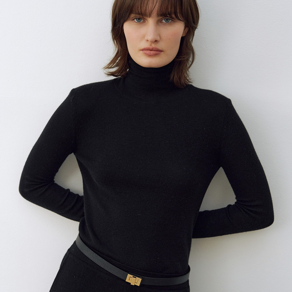 Silk Cashmere Turtleneck Knit Top Black - HAGO(하고)