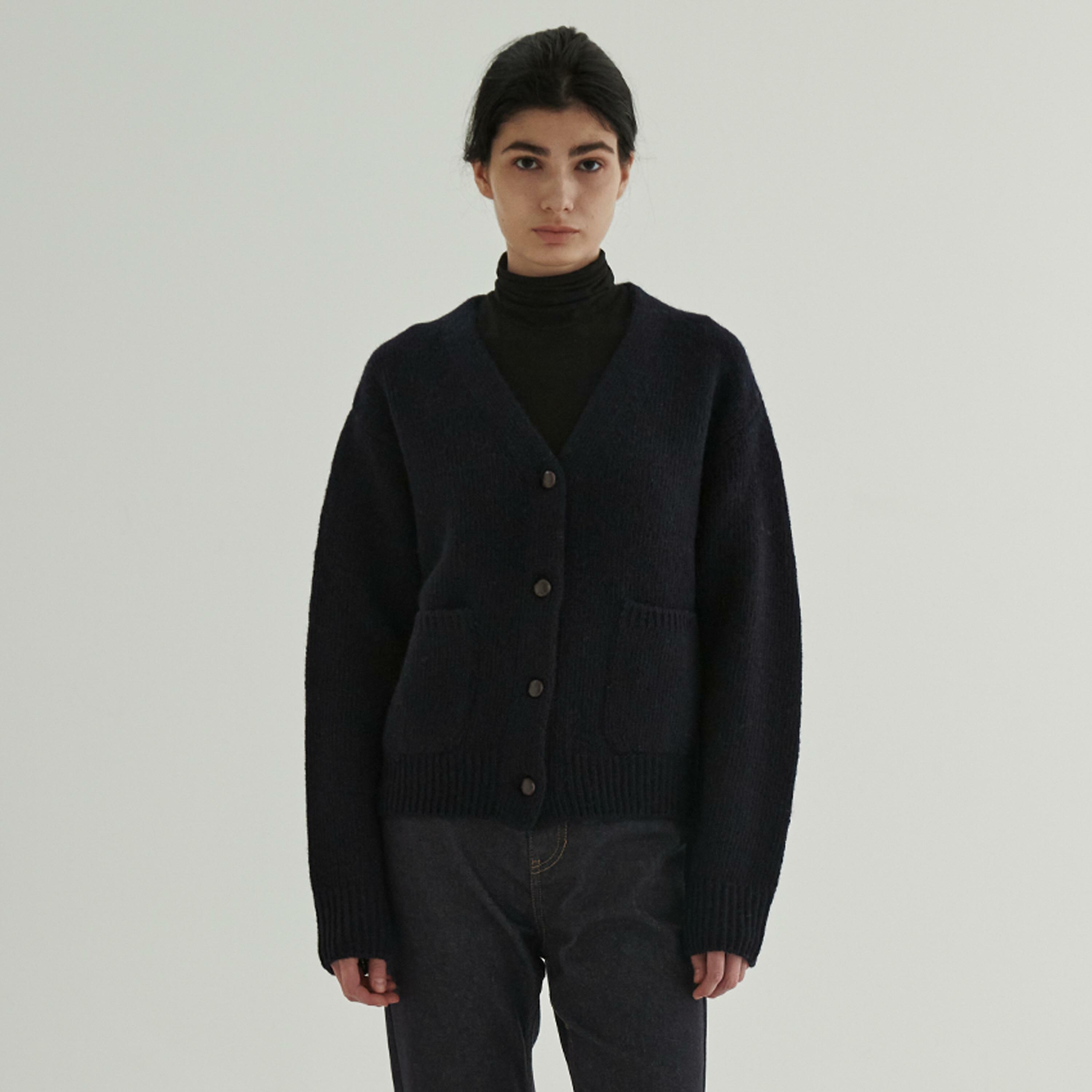 Classic Wool Button Cardigan (Navy) - HAGO(하고)