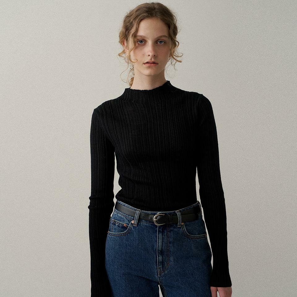 wool blend ribbed pullover (black) - HAGO(하고)