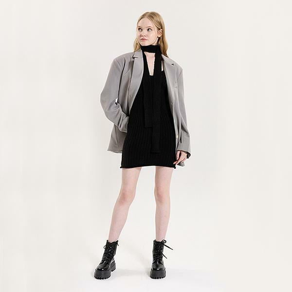 KNIT MUFFLER DRESS_BLACK - 하고