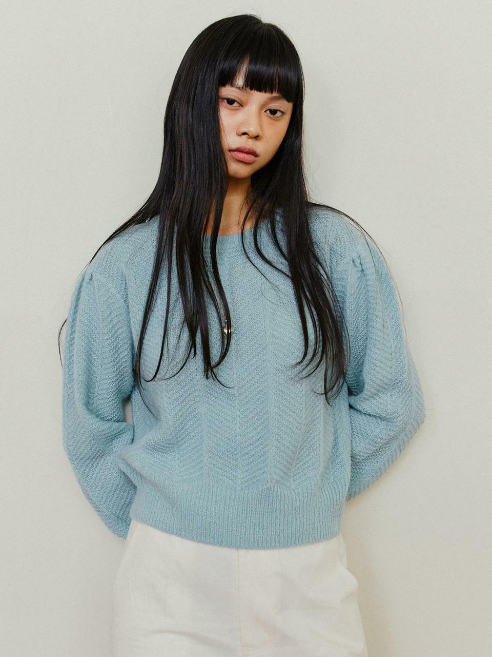 Herringbone Puff Knit - Mint - HAGO(하고)