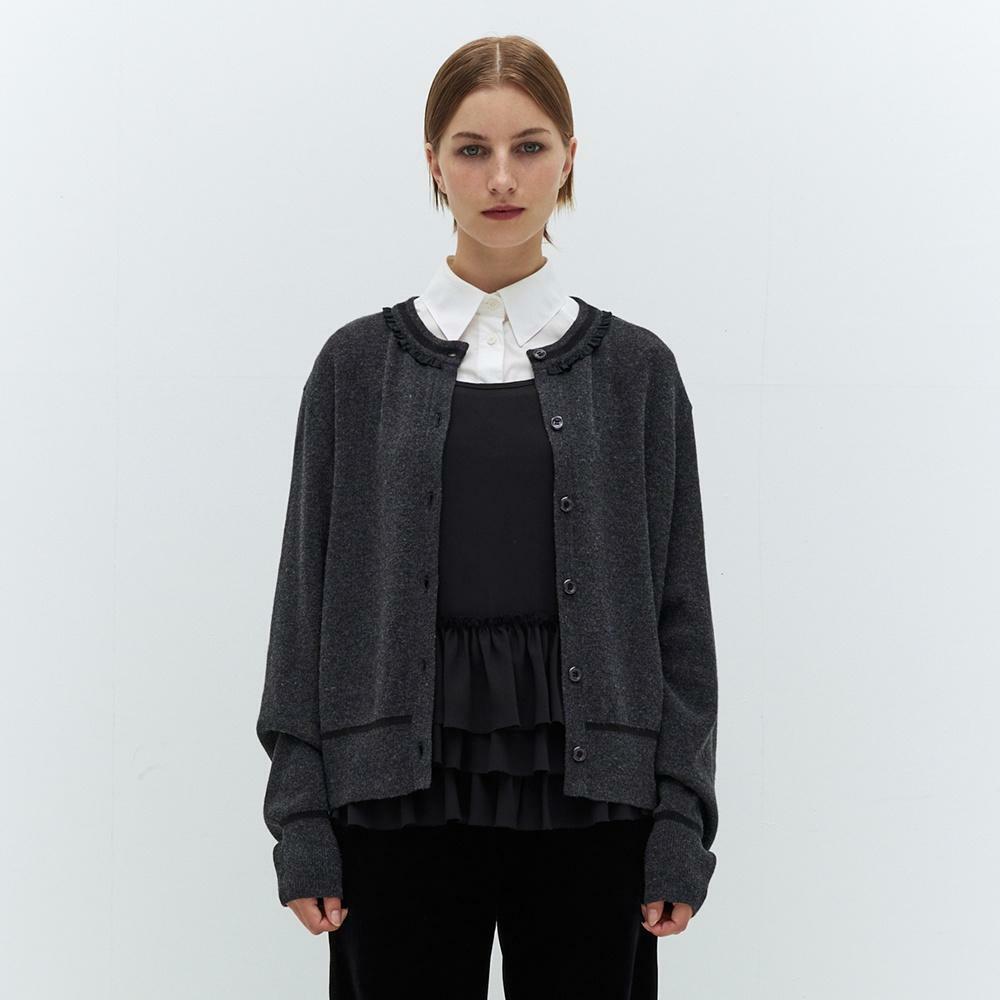 FRILL LINE CARDIGAN (CHARCOAL) - 하고
