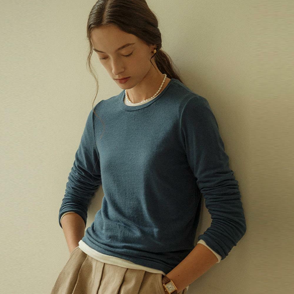 Soft tencel basic layered t-shirt_Blue - HAGO(하고)