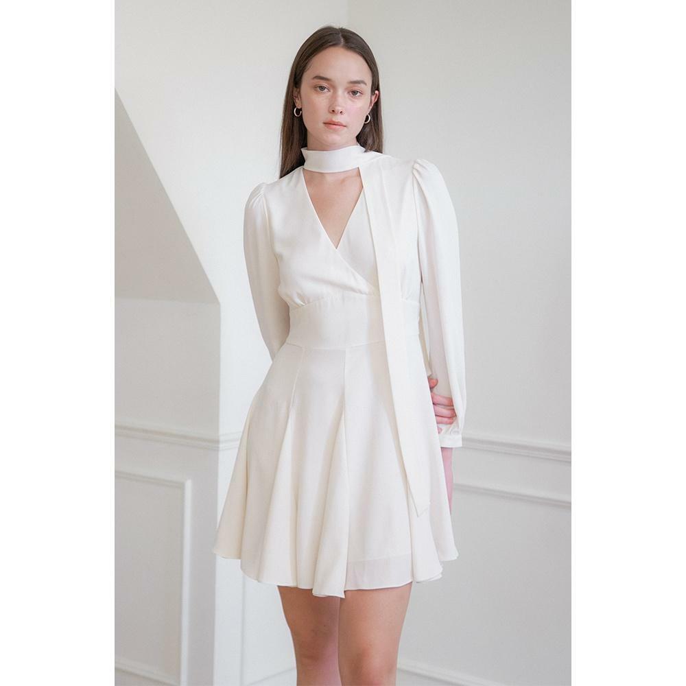 TIE COLLAR FLARE ONEPIECE_IVORY - 하고