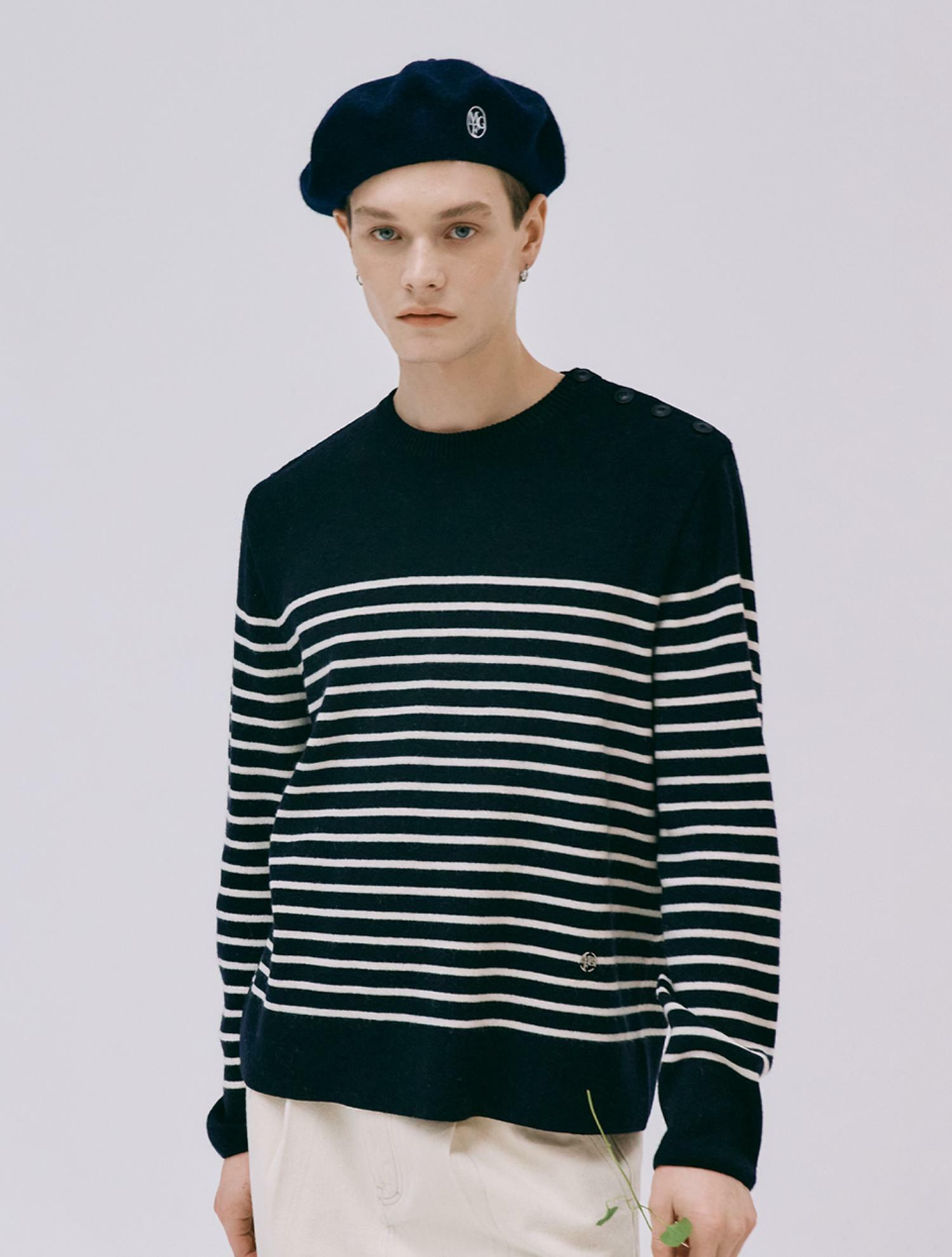 CIRCLE LOGO STRIPE KNIT PULLOVER navy - HAGO(하고)