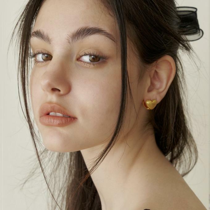 [925silver] kinda volume heart ring earring (gold) - HAGO(하고)