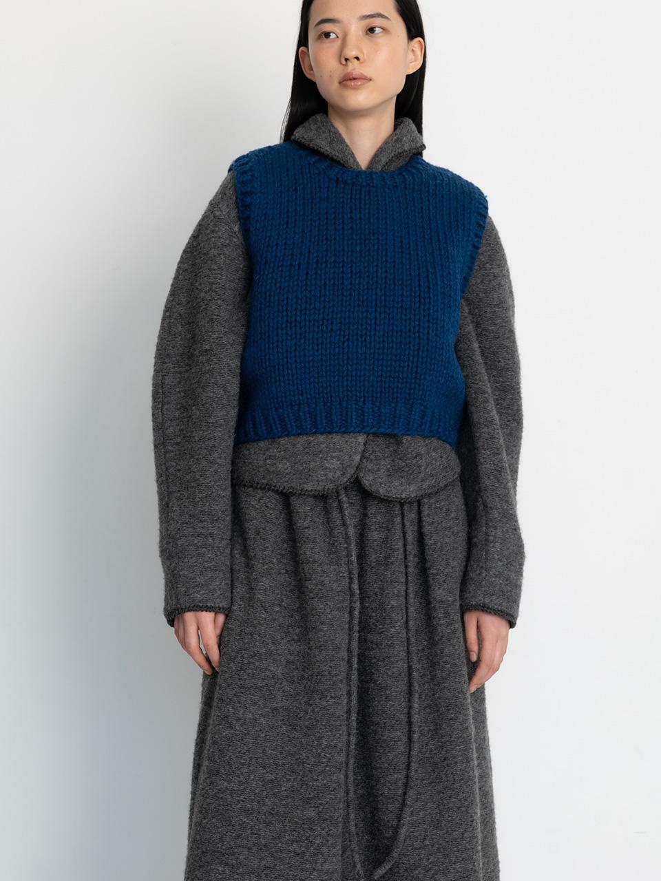 WOOL THICK WEAVE HANDMADE ROUND VEST [BLUE] - HAGO(하고)